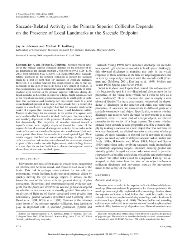 (PDF) Saccade-Related Activity in the Primate Superior Colliculus ...