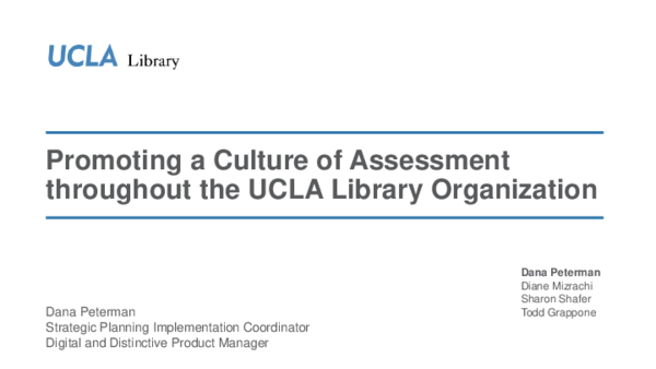 (PDF) Promoting a Culture of Assessment throughout the UCLA Library ...