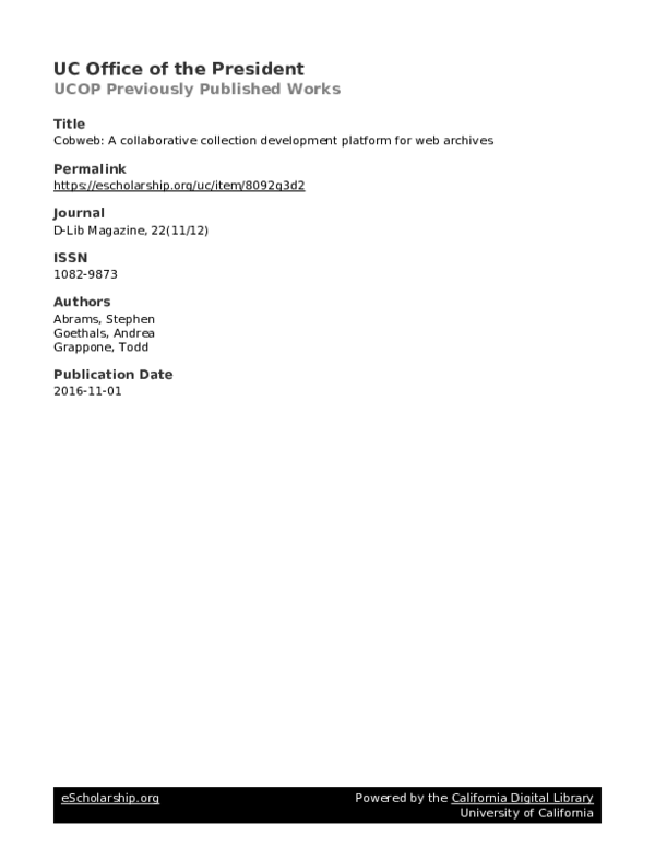 (PDF) Cobweb: A collaborative collection development platform for web ...