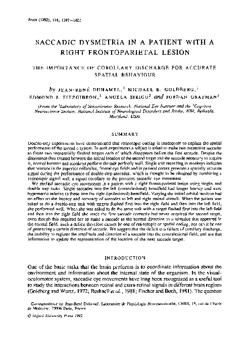 (PDF) Saccadic Dysmetria in a Patient with a Right Frontoparietal Lesion