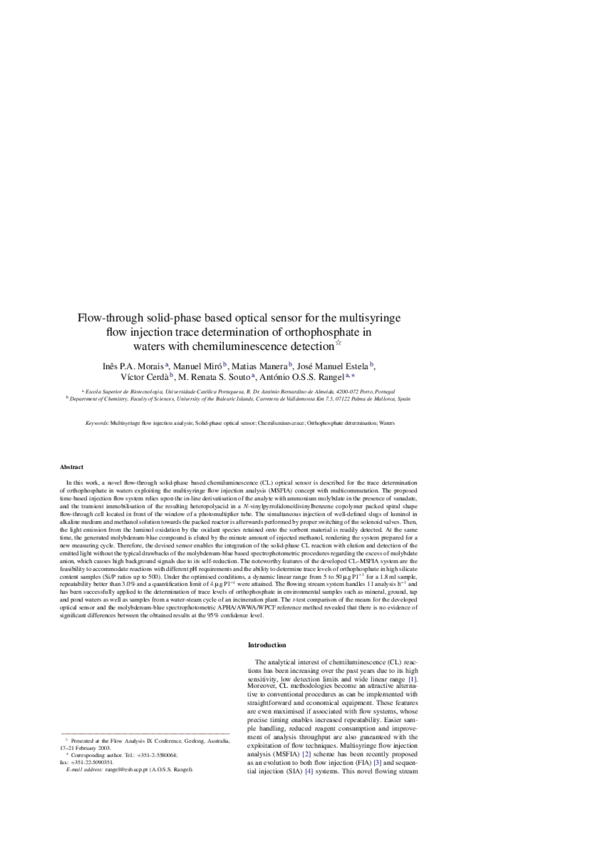 Pdf Flow Through Solid Phase Based Optical Sensor For The Multisyringe Flow Injection Trace