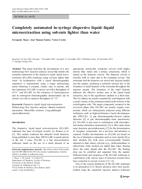 (PDF) Completely automated in-syringe dispersive liquid–liquid microextraction using solvents ...