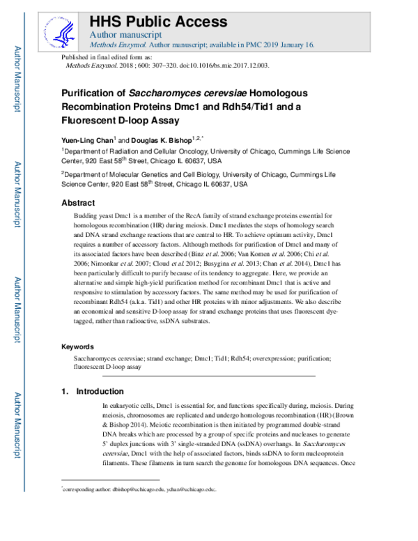 (PDF) Purification of Saccharomyces cerevisiae Homologous Recombination ...