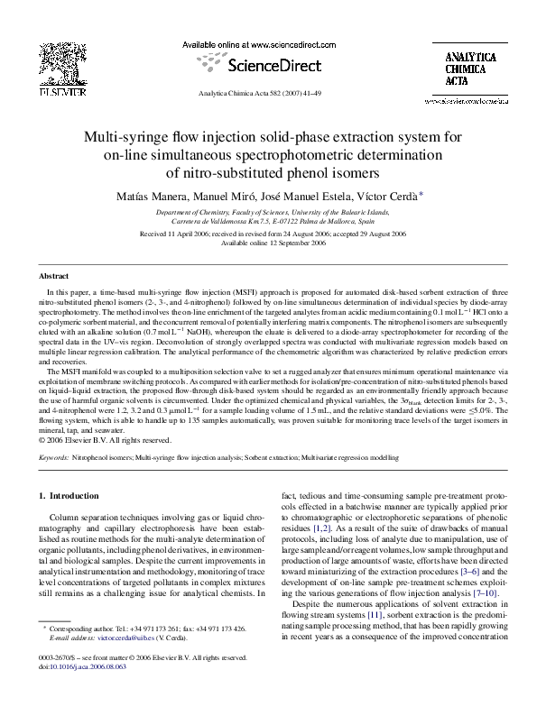 (PDF) Multi-syringe flow injection solid-phase extraction system for on-line simultaneous ...