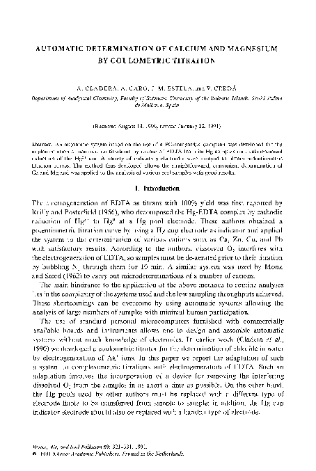 Pdf Automatic Determination Of Calcium And Magnesium By Coulometric Titration