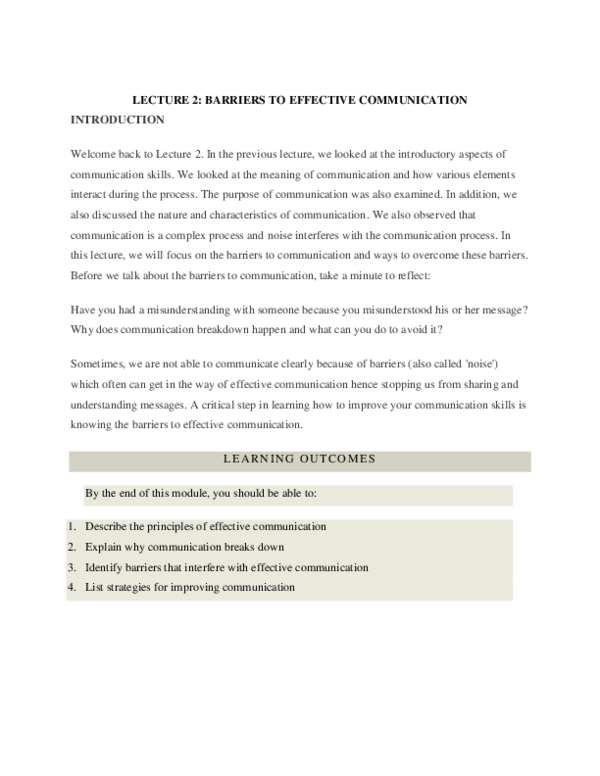 (PDF) LECTURE 2: BARRIERS TO EFFECTIVE COMMUNICATION
