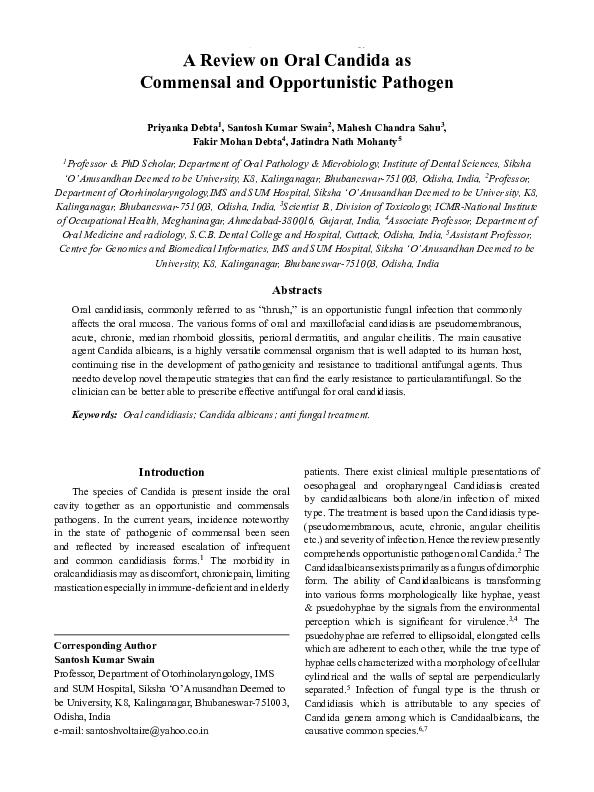 (PDF) A Review on Oral Candida as Commensal and Opportunistic Pathogen