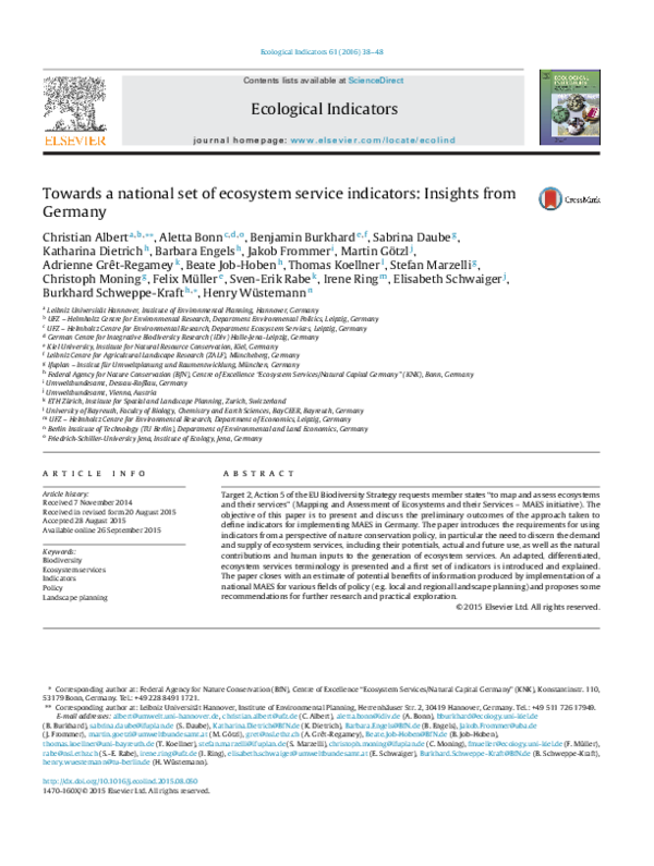 (PDF) Towards a national set of ecosystem service indicators: Insights ...