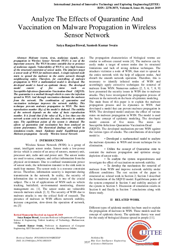(PDF) Analyze The Effects of Quarantine And Vaccination on Malware ...