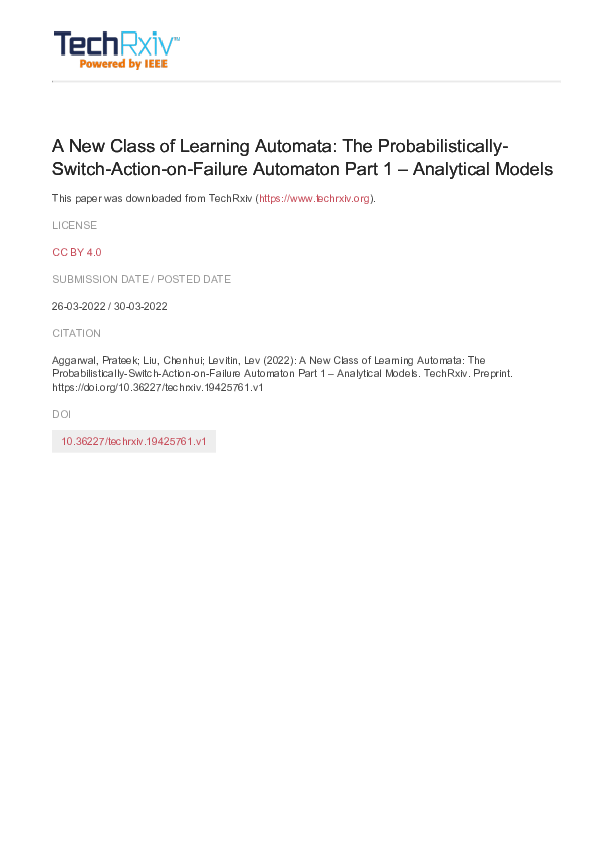(PDF) A New Class of Learning Automata: The Probabilistically-Switch-Action-on-Failure Automaton ...