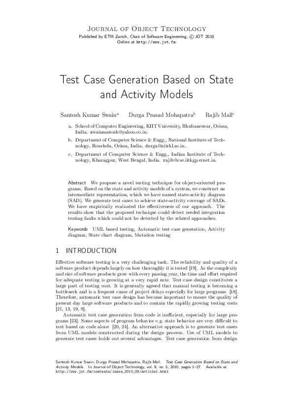 (PDF) Test Case Generation from State-Activity Models