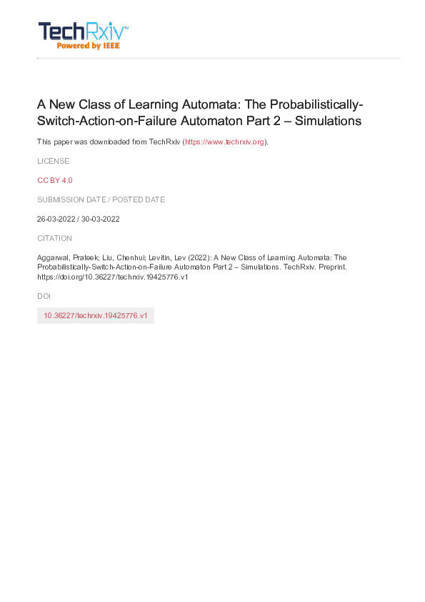 (PDF) A New Class of Learning Automata: The Probabilistically-Switch-Action-on-Failure Automaton ...