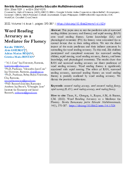 (PDF) Word Reading Accuracy as a Mediator for Fluency