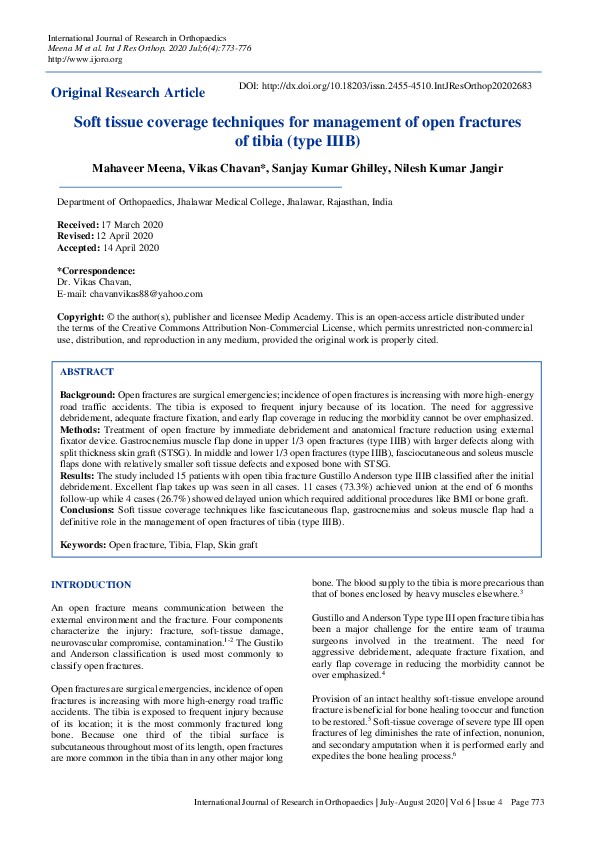 (PDF) Soft tissue coverage techniques for management of open fractures ...