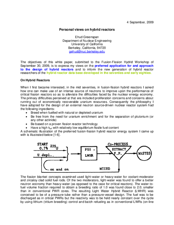 (PDF) Fusion-Fission Hybrid Reactors | Ehud Greenspan - Academia.edu