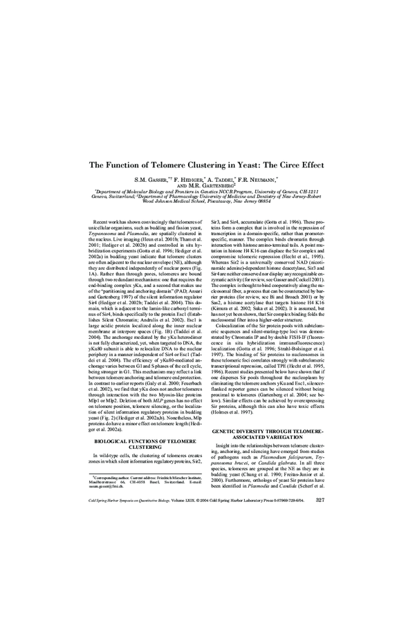 Pdf The Function Of Telomere Clustering In Yeast The Circe Effect