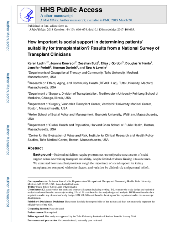 (PDF) How important is social support in determining patients ...