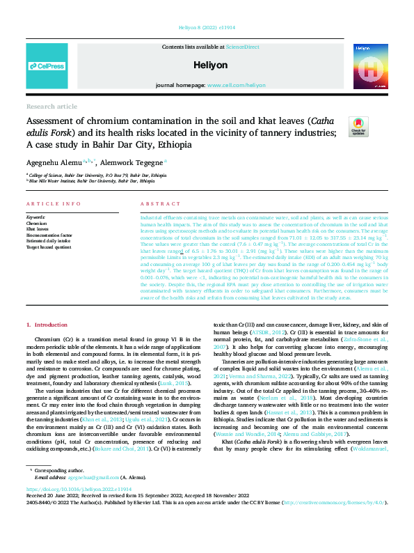 (PDF) Assessment of chromium contamination in the soil and khat leaves ...