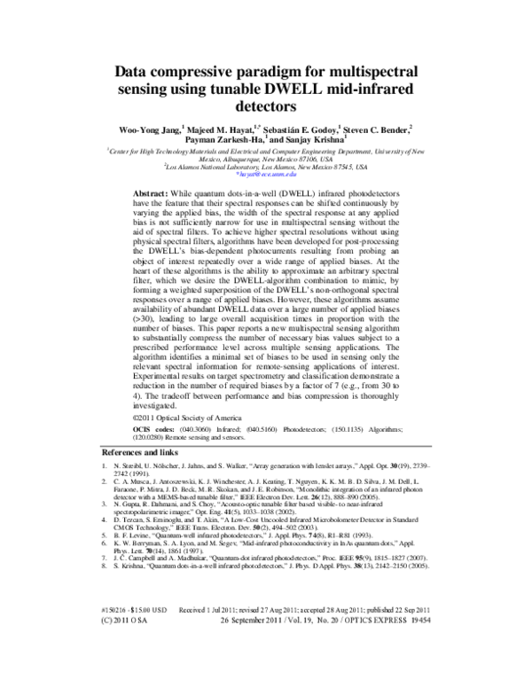 Pdf Data Compressive Paradigm For Multispectral Sensing Using Tunable