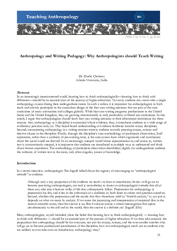 (PDF) Anthropology and Writing Pedagogy