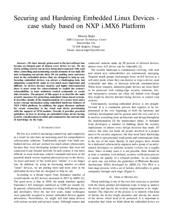 (PDF) Securing and Hardening Embedded Linux Devices - case study based on NXP i.MX6 Platform