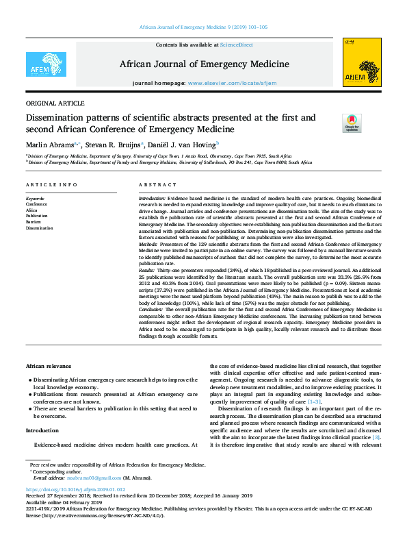 (PDF) Publication Rates of Abstracts from African Emergency Medicine ...