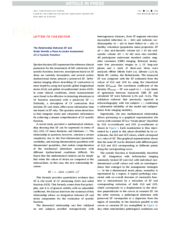 (PDF) The Relationship Between EF and Strain Permits a More Accurate Assessment of LV Systolic ...