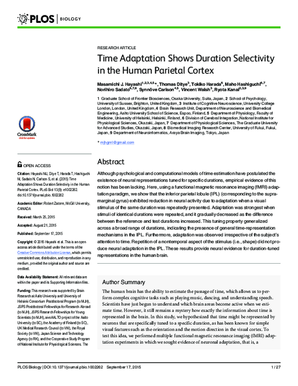 (PDF) Time Adaptation Shows Duration Selectivity in the Human Parietal ...