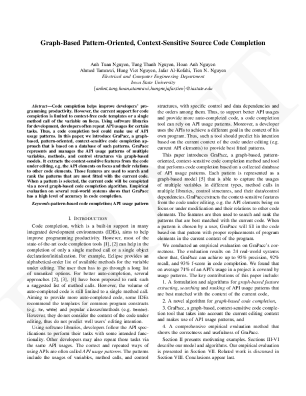 Pdf Graph Based Pattern Oriented Context Sensitive Source Code 5191