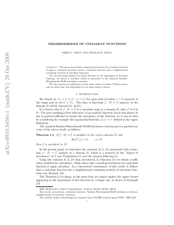 Pdf Neighborhoods Of Univalent Functions