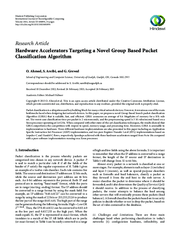 Pdf Hardware Accelerators Targeting A Novel Group Based Packet Classification Algorithm Omar