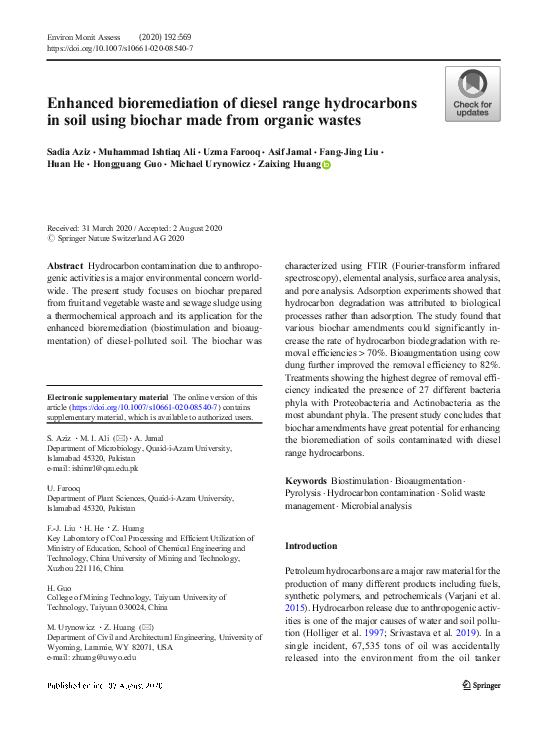 (PDF) Enhanced bioremediation of diesel range hydrocarbons in soil ...