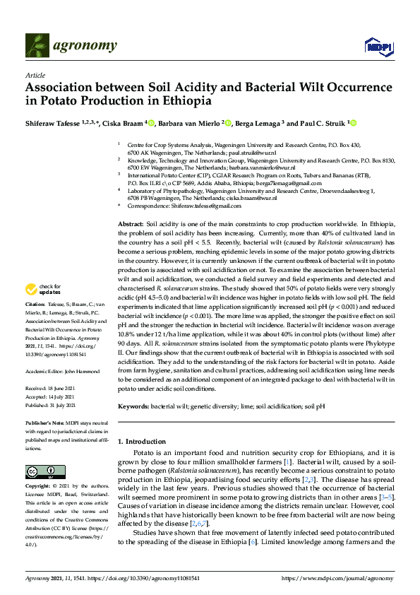 (PDF) Association between Soil Acidity and Bacterial Wilt Occurrence in Potato Production in ...