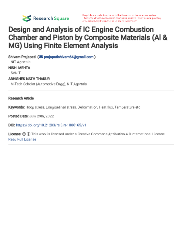 (PDF) Design and Analysis of IC Engine Combustion Chamber and Piston by Composite Materials (Al ...