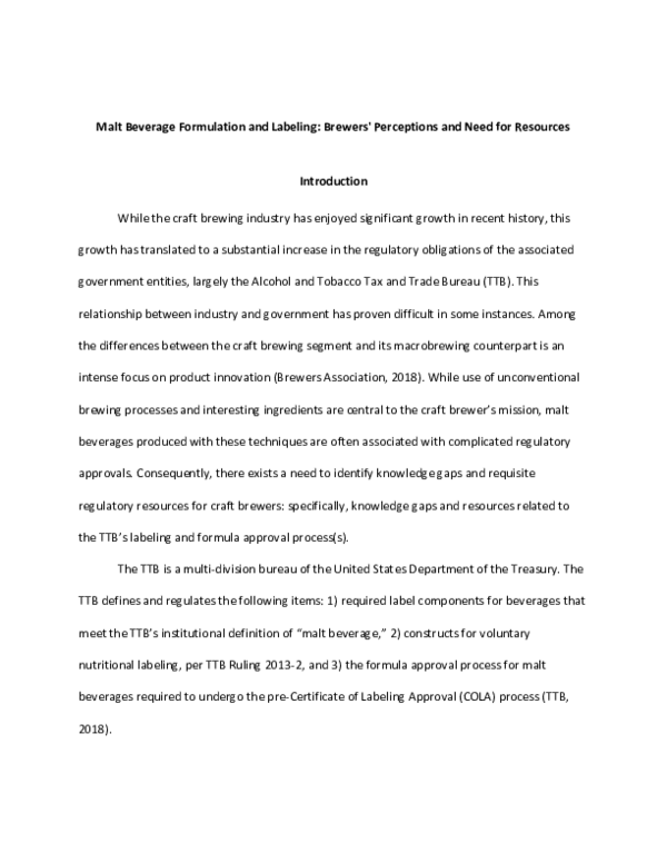(PDF) Malt Beverage Formulation and Labeling: Brewers' Perceptions and ...