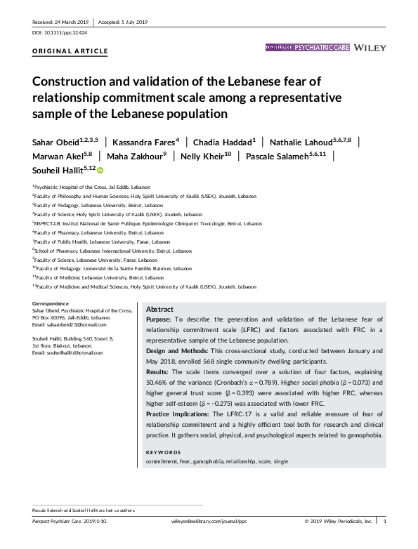 (PDF) Construction and validation of the Lebanese fear of relationship ...