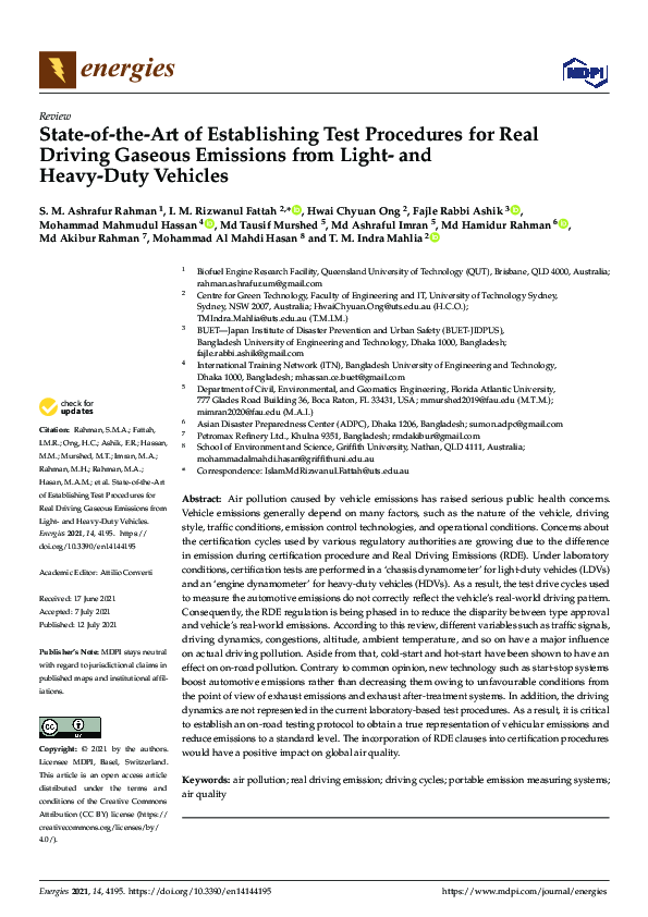 (PDF) State-of-the-Art of Establishing Test Procedures for Real Driving ...