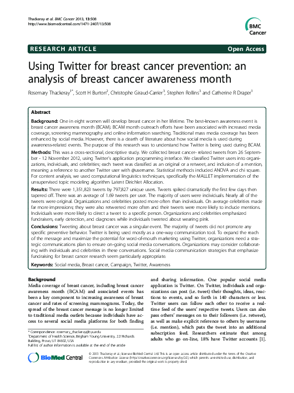 (PDF) Using Twitter for breast cancer prevention: an analysis of breast ...