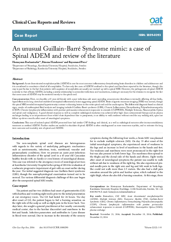 (PDF) Spinal ADEM Mimicking Guillain-Barré Syndrome
