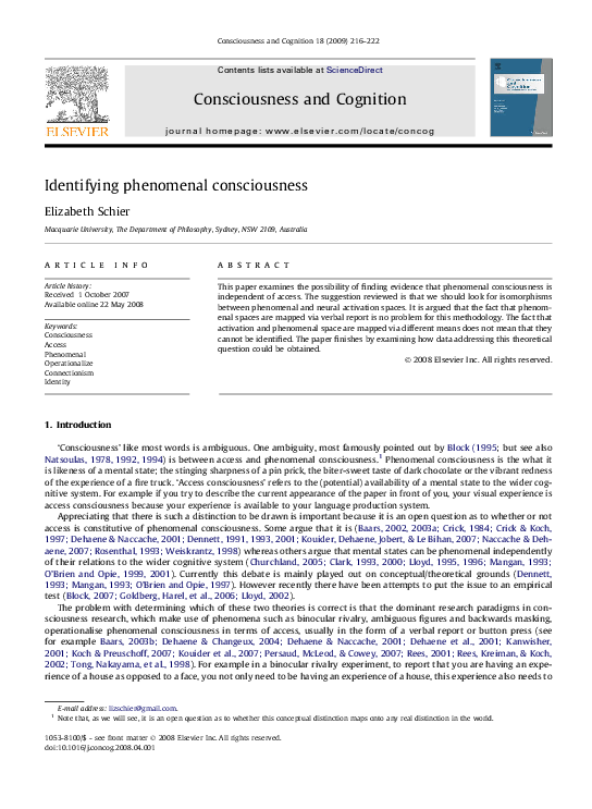 (PDF) Identifying phenomenal consciousness