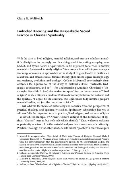 (PDF) Embodied Knowing and the Unspeakable Sacred: Practice in ...