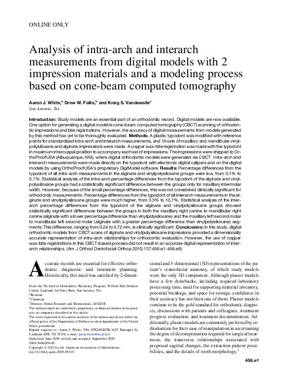 (PDF) Analysis of intra-arch and interarch measurements from digital ...