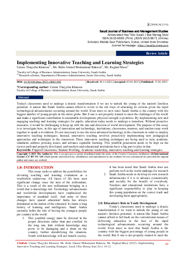 (PDF) Implementing Innovative Teaching and Learning Strategies