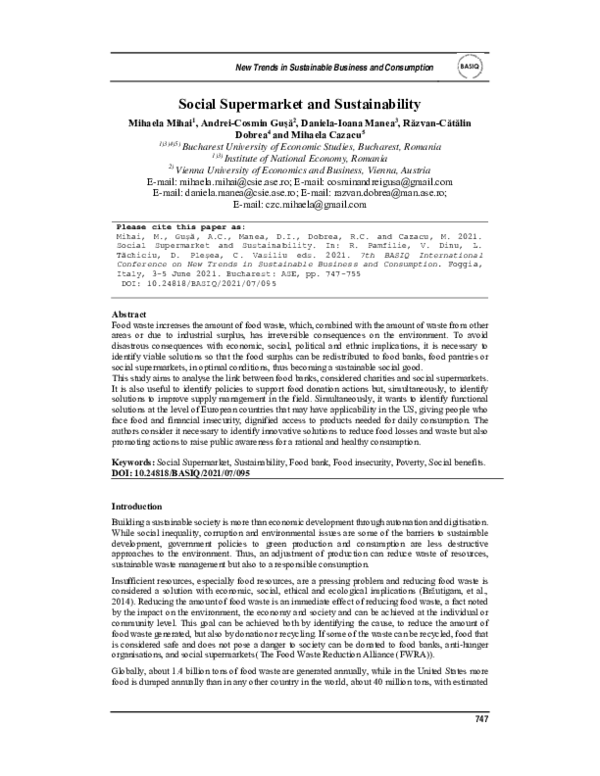 (PDF) Social Supermarket and Sustainability | DANIELA- IOANA MANEA ...