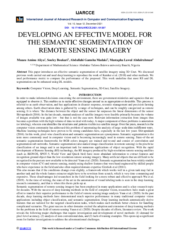 (PDF) Developing an Effective Model for the Semantic Segmentation of Remote Sensing Imagery ...