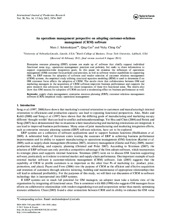 (PDF) An operations management perspective on adopting customer ...