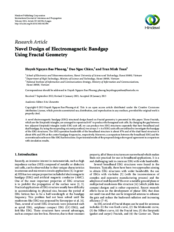 (PDF) Novel Design of Electromagnetic Bandgap Using Fractal Geometry
