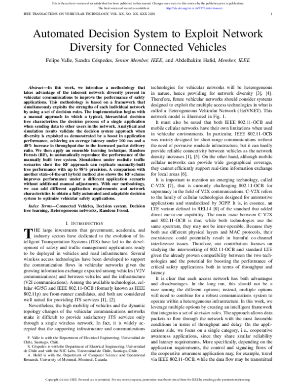(PDF) Automated Decision System to Exploit Network Diversity for Connected Vehicles