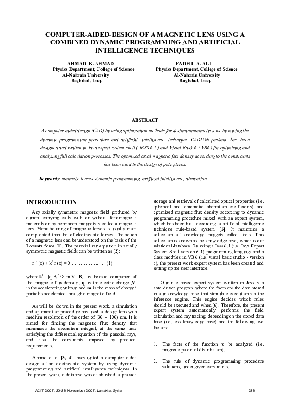 (PDF) Computer-Aided-Design of a Magnetic Lens Using a Combined Dynamic Programming and ...