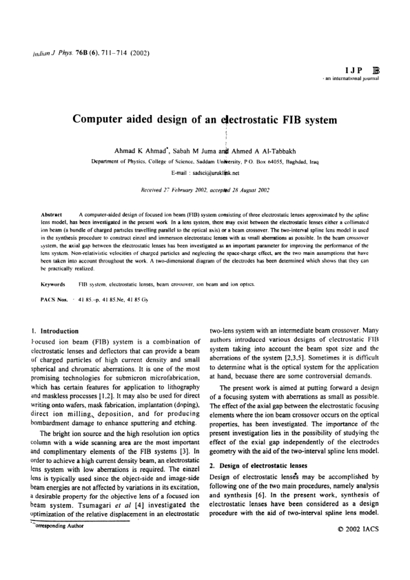 (PDF) Computer aided design of an electrostatic FIB system